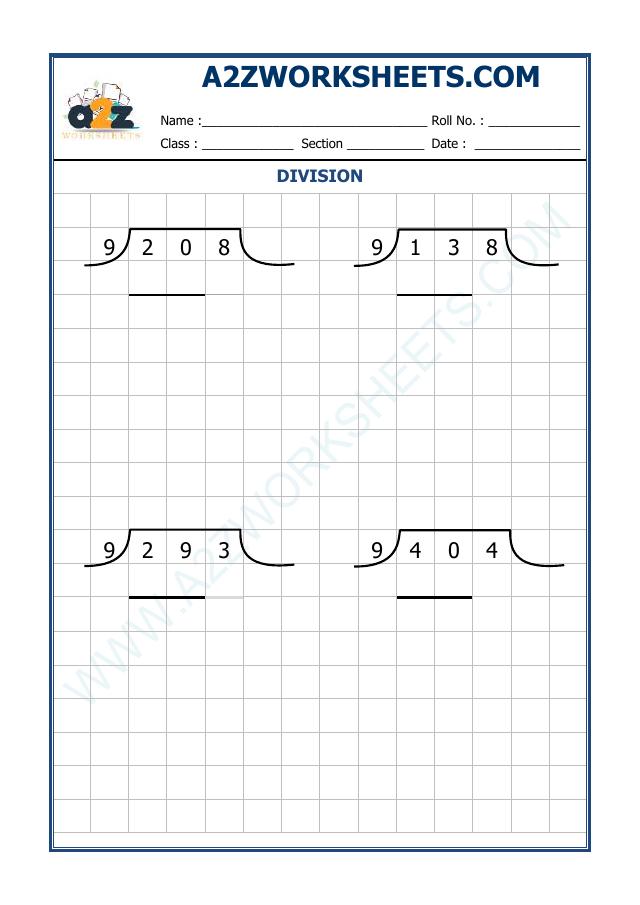 A2Zworksheets:Worksheet of Division By 9 - 62-Division-Maths