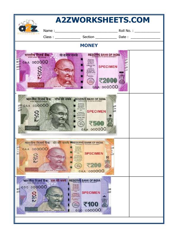 A2Zworksheets:Worksheet of Money-01-Money-Maths
