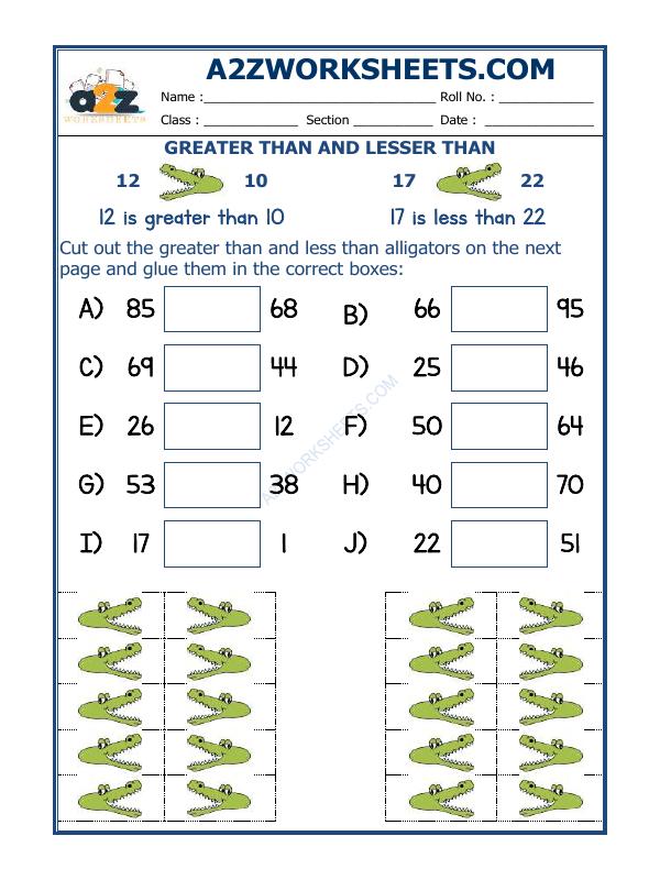 A2Zworksheets:Worksheet of Put The Sign Greater, Lesser And Equal To ...