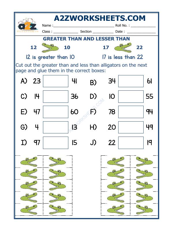 A2Zworksheets:Worksheet of Put The Sign Greater, Lesser And Equal To-06 ...