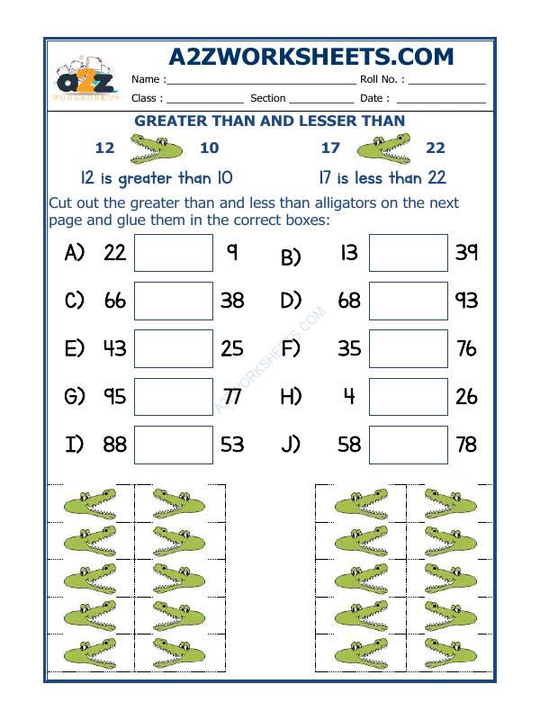 A2Zworksheets:Worksheet of Put The Sign Greater, Lesser And Equal To-12 ...