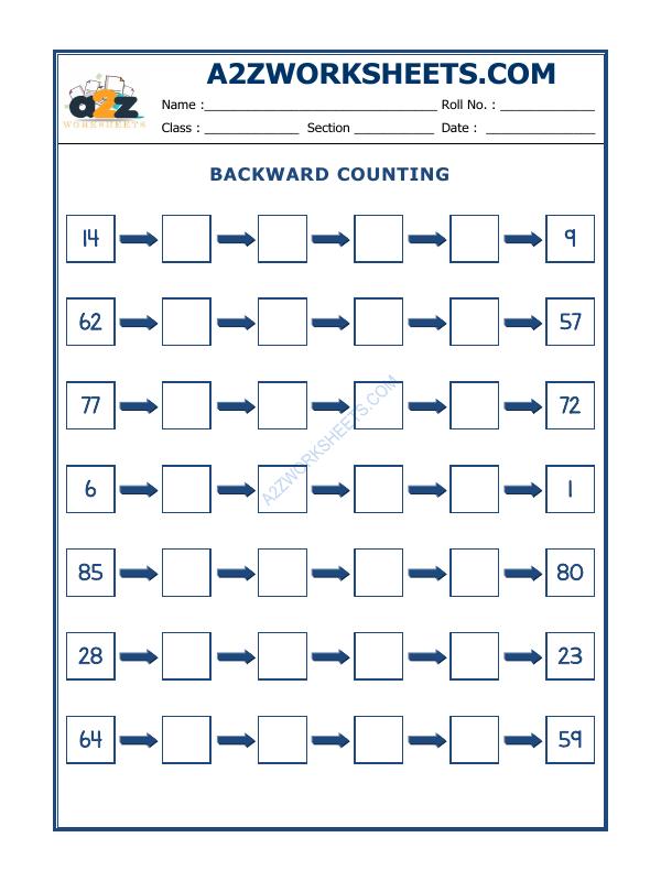 A2Zworksheets:Worksheet of Backward Counting - 04-Numbers-Maths