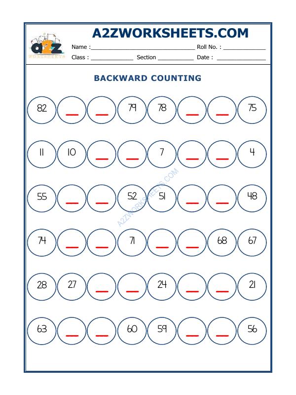 A2Zworksheets:Worksheet of Backward Counting - 17-Numbers-Maths
