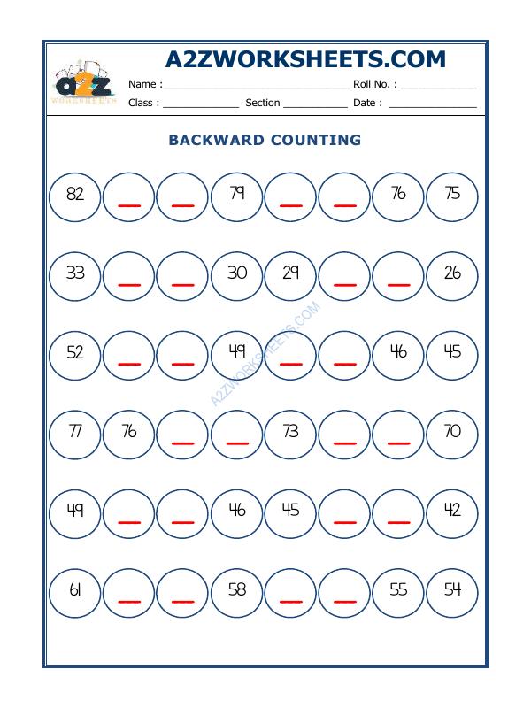 A2Zworksheets:Worksheet of Backward Counting - 18-Numbers-Maths