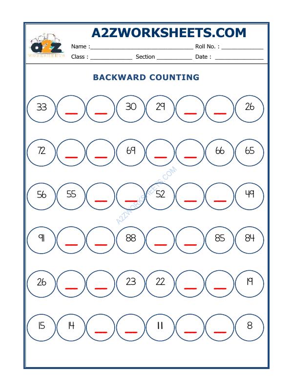 A2Zworksheets:Worksheet of Backward Counting - 20-Numbers-Maths