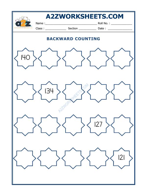 A2Zworksheets:Worksheet of Backward Counting - 27-Numbers-Maths