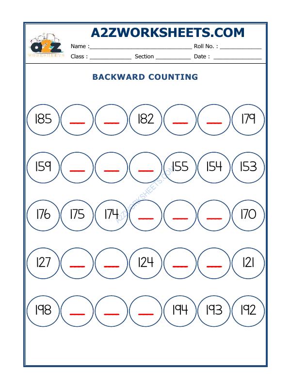 A2Zworksheets:Worksheet of Backward Counting - 37-Numbers-Maths