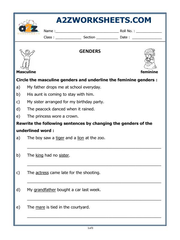 Masculine Feminine Worksheets