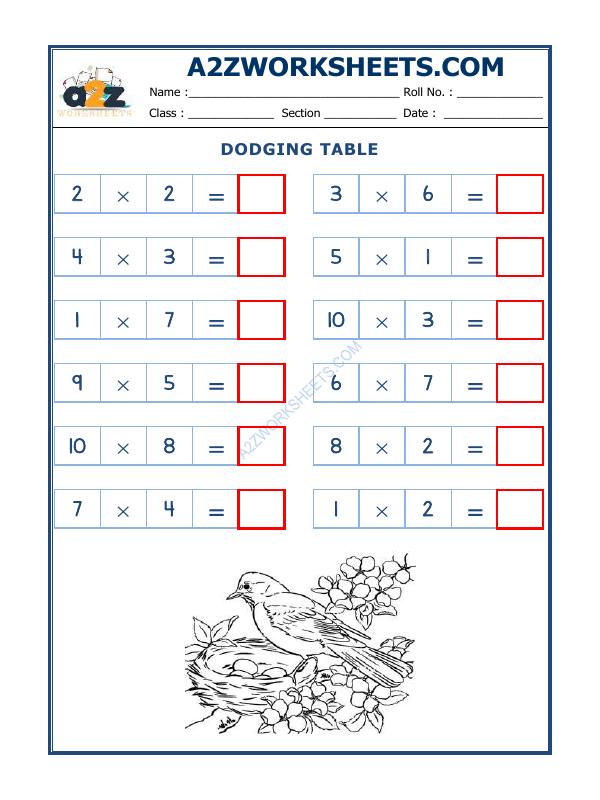 A2Zworksheets:Worksheet of Dodging Table - 11-Multiplication-Maths