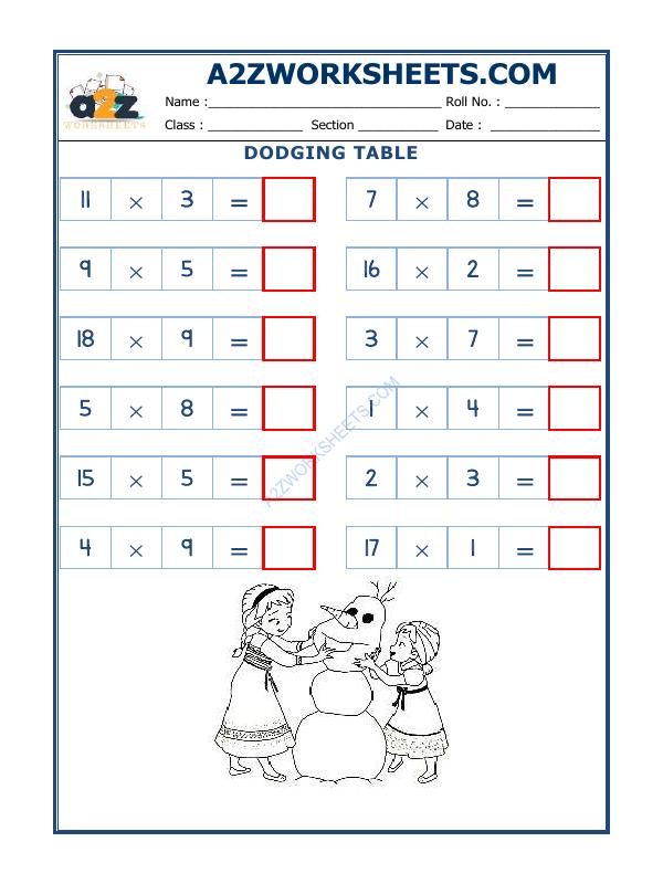 A2Zworksheets:Worksheet of Dodging Table - 03-Multiplication-Maths