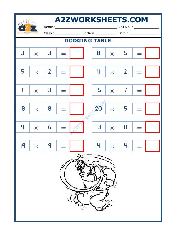 A2Zworksheets:Worksheet of Dodging Table - 07-Multiplication-Maths
