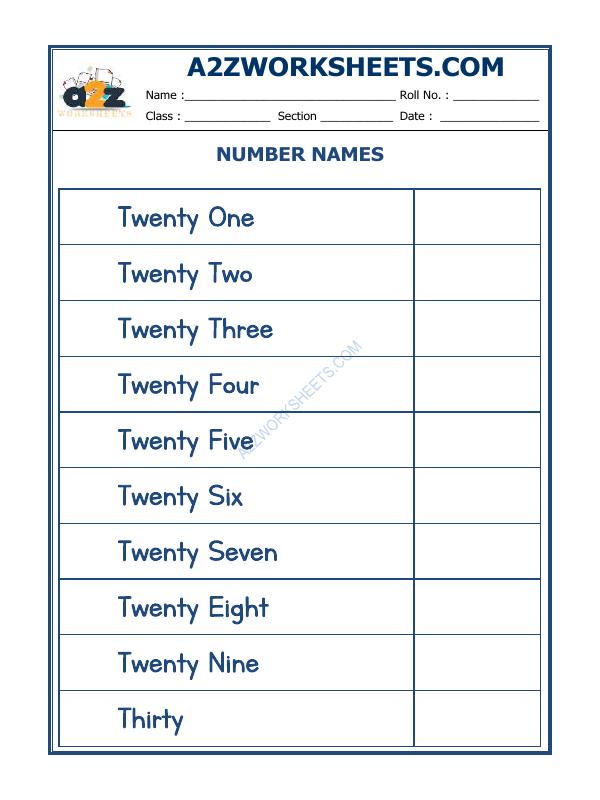 A2Zworksheets:Worksheet of Number Names - 09-Numbers-Maths