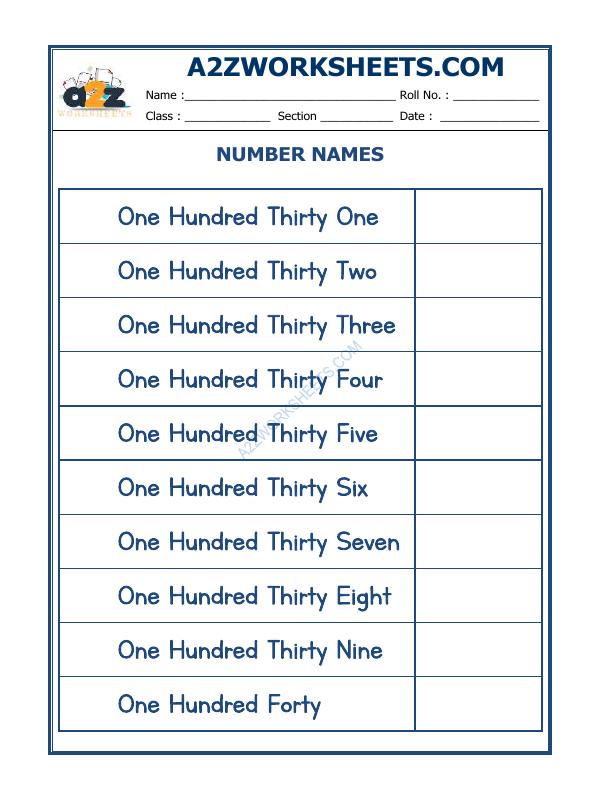 A2Zworksheets:Worksheet of Number Names - 20-Numbers-Maths