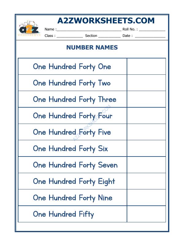 A2Zworksheets:Worksheet of Number Names - 21-Numbers-Maths