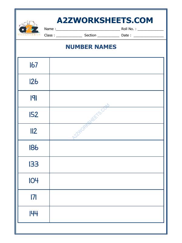 A2Zworksheets:Worksheet of Number Names - 43-Numbers-Maths