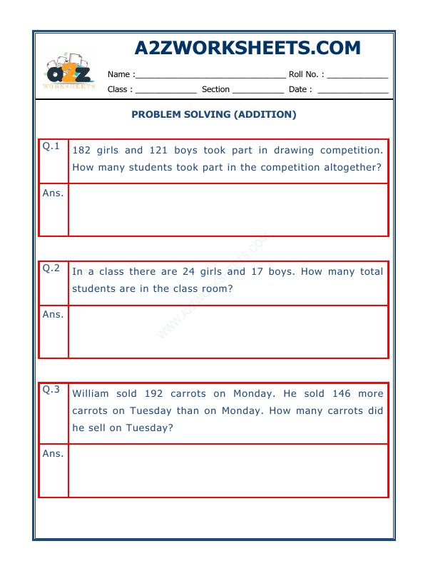 A2Zworksheets:Worksheet of Addition Word Problems - 03-Addition-Maths