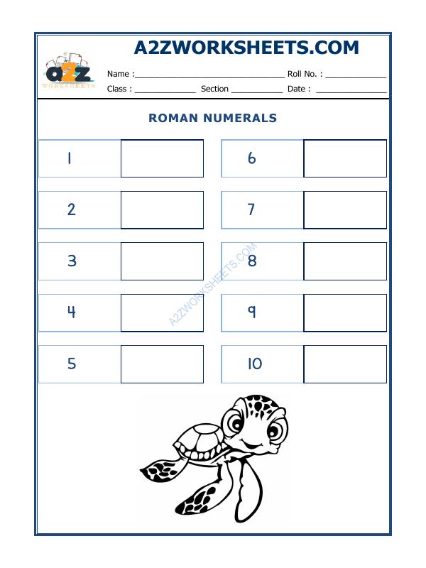 A2Zworksheets:Worksheet of Roman Numerals - 01-Numbers-Maths