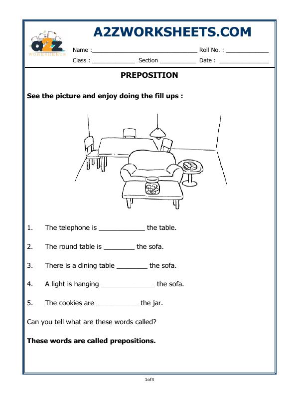 A2Zworksheets:Worksheet of Prepositions-Grammar-English