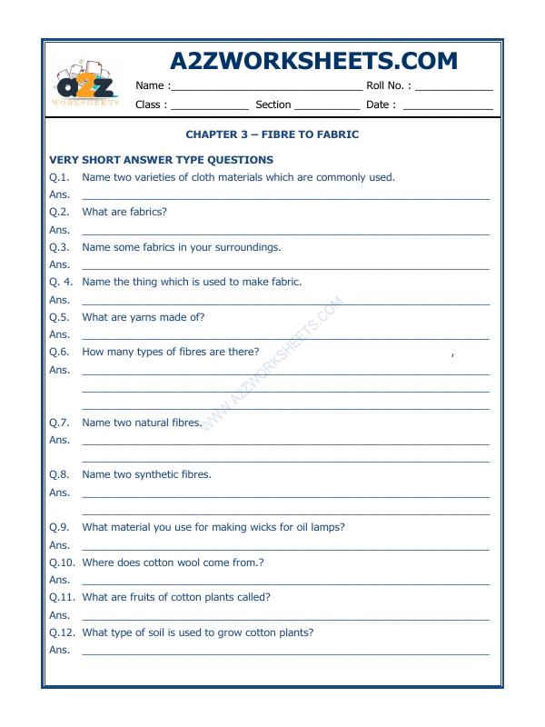 A2Zworksheets:Worksheet of Fibre To Fabric-02-Basic Necessities-Science