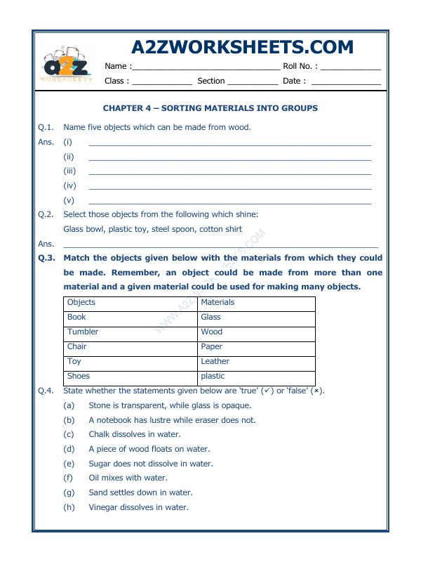 A2Zworksheets:Worksheet of Sorting Materials Into Groups-01-Metals and ...