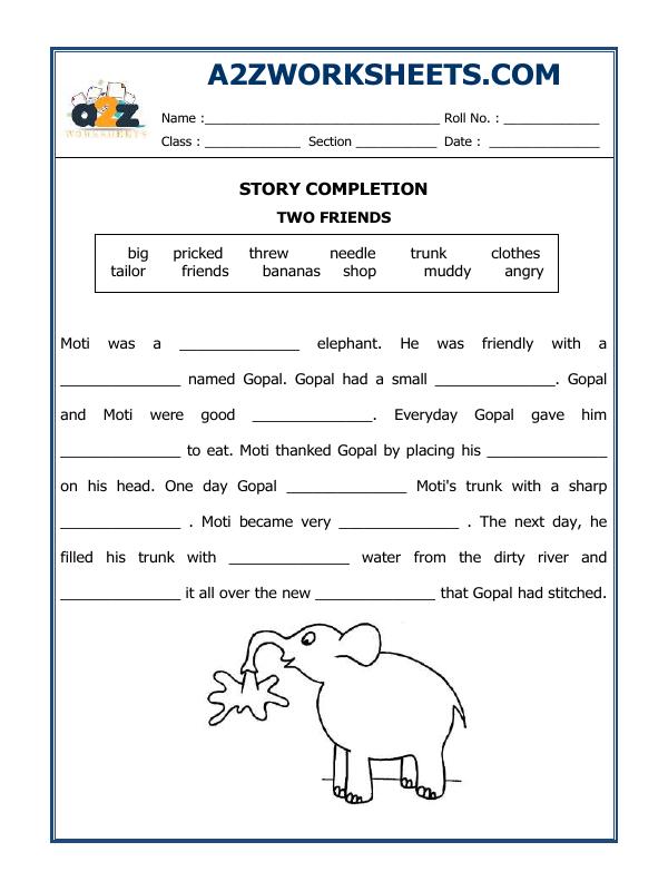 A2Zworksheets:Worksheet of Story Completion Two Friends-Writing-English