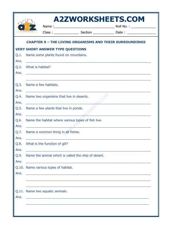 A2Zworksheets:Worksheet of The Living Organisms And Their Surroundings ...
