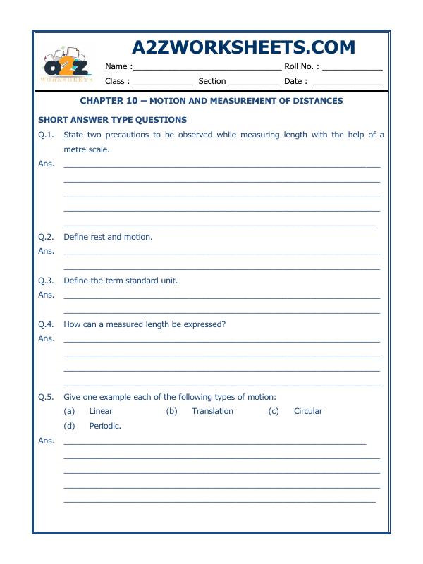 A2Zworksheets:Worksheet of Motion And Measurement Of Distances-03 ...