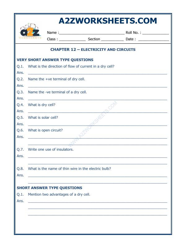 A2Zworksheets:Worksheet of Electricity And Circuits-02-Basic ...