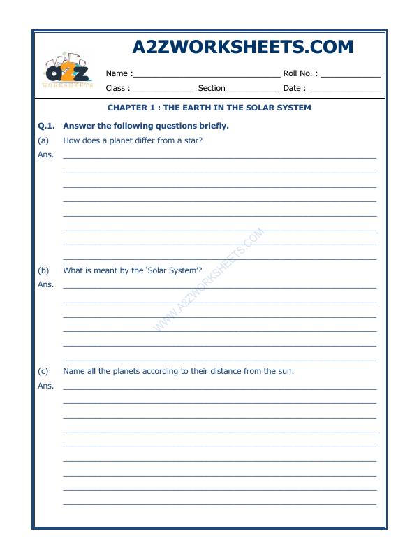A2Zworksheets:Worksheet of The Earth In The Solar System-01-Solar ...