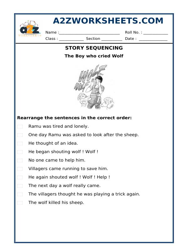 A2Zworksheets:Worksheet of Story Sequencing-Writing-English