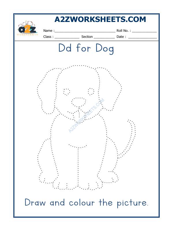 A2Zworksheets:Worksheet of D For Dog Coloring Sheet-Recognition-English