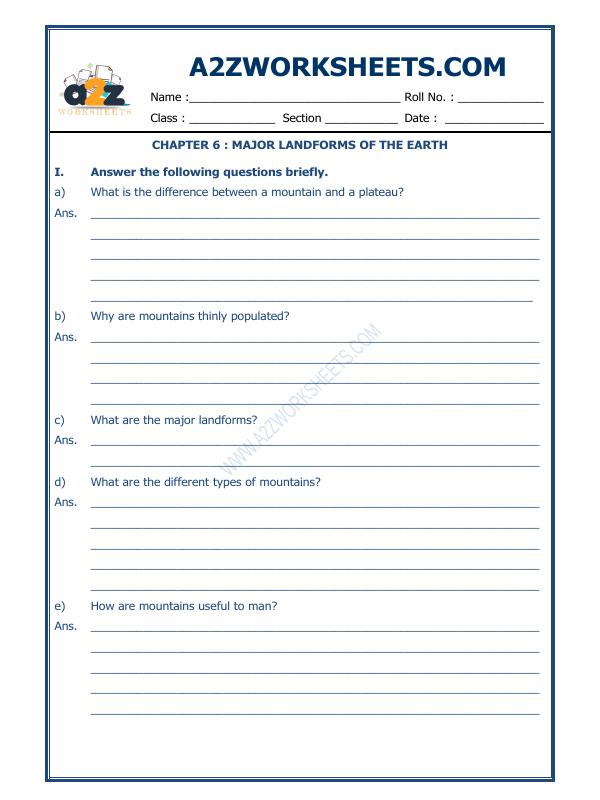 A2Zworksheets:Worksheet of Major Landforms Of The Earth-01-Geographical ...