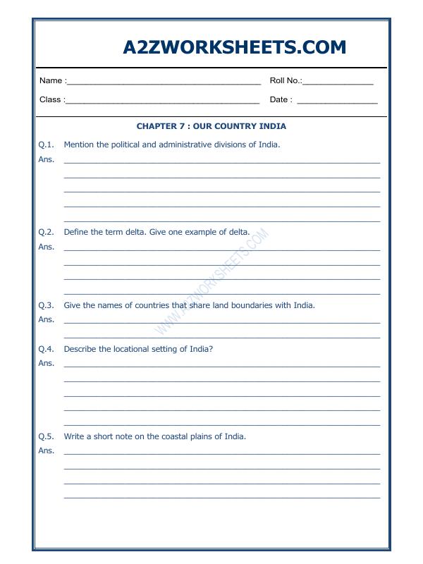 A2Zworksheets:Worksheet of Our Country India-04-India and Its ...