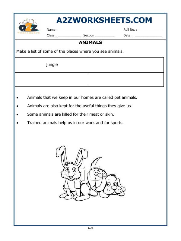 A2Zworksheets:Worksheet of Animals-Animals-Science