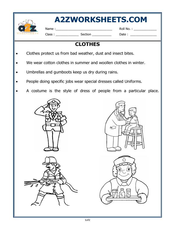 A2Zworksheets:Worksheet of Clothes-Basic Necessities-Science