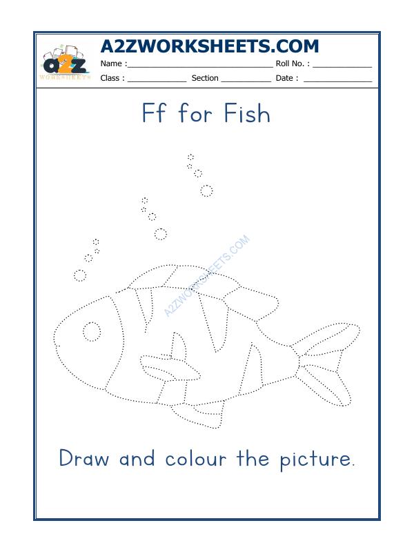 A2Zworksheets:Worksheet of F For Fish Coloring Sheet-Recognition-English