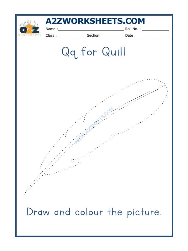 A2Zworksheets:Worksheet of Q For Quill Colouring Sheets-Recognition-English