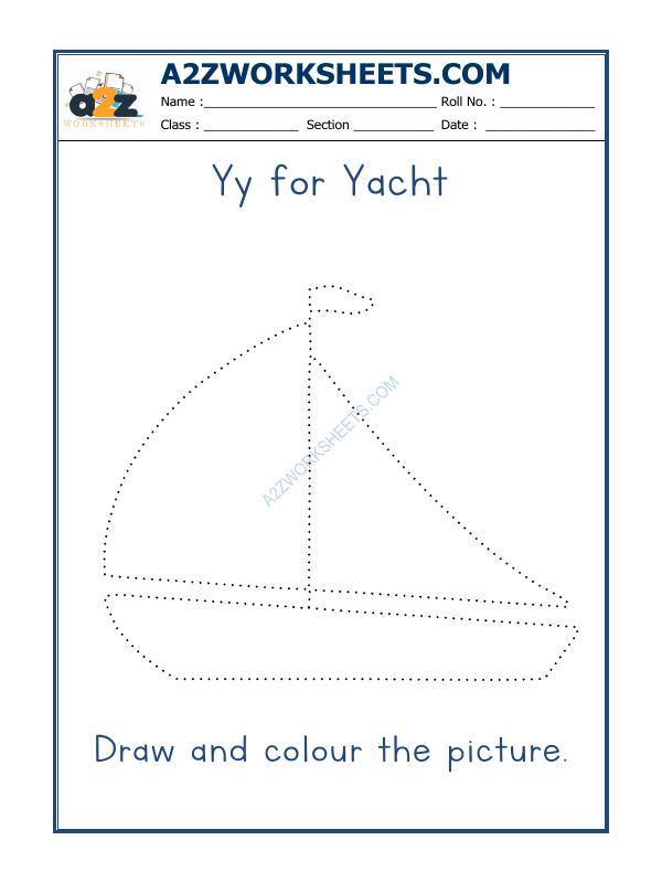 A2Zworksheets:Worksheet of Y For Yacht Colour Sheet-Recognition-English