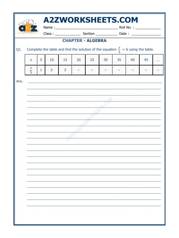 A2Zworksheets:Worksheet of Algebra-03-Algebra-Maths