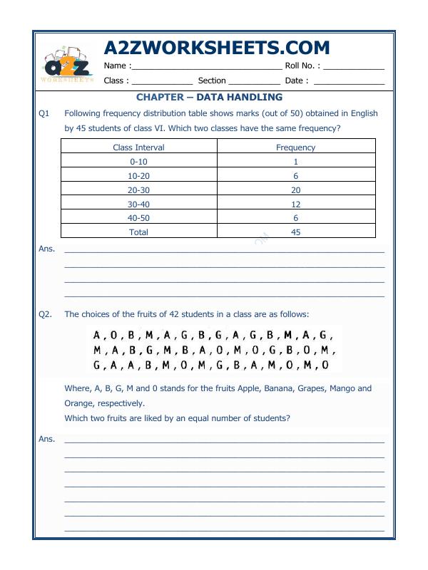 A2Zworksheets:Worksheet of Data Handling-03-Data Handling-Maths