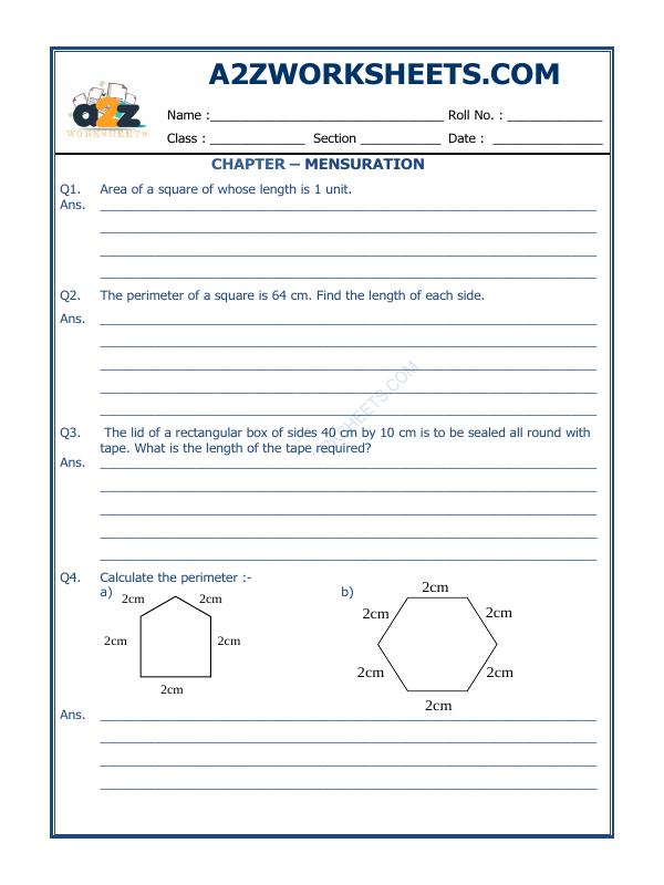 A2Zworksheets:Worksheet of Mensuration-07-Geometry-Maths
