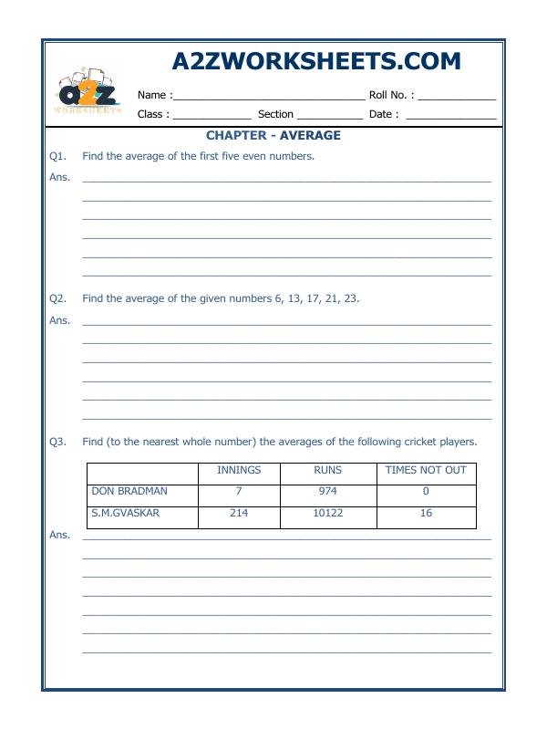 A2Zworksheets:Worksheet of Average-03-Average-Maths