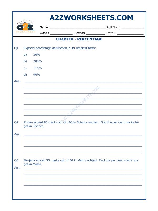 A2Zworksheets:Worksheet of Percentage-03-Percentage-Maths