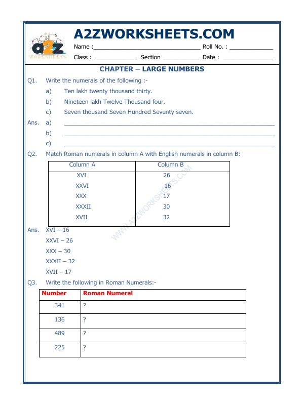 A2Zworksheets:Worksheet of Large Numbers-03-Numbers-Maths