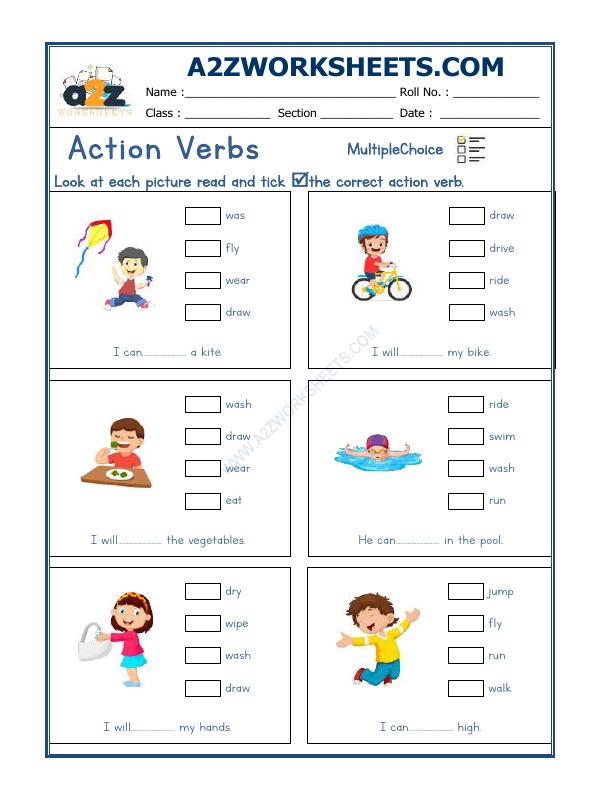 A2Zworksheets:Worksheet of Action Verbs-01-Grammar-English