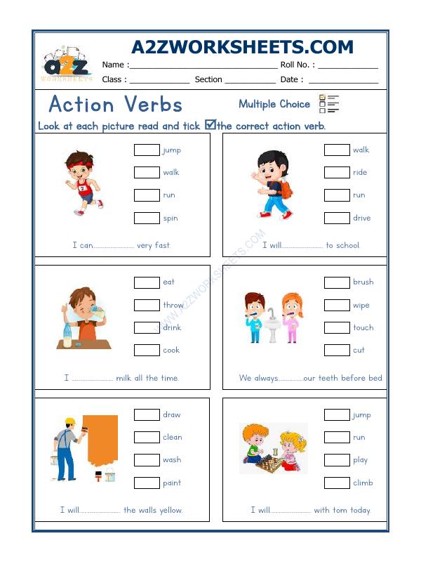 A2Zworksheets:Worksheet of Action Verbs-02-Grammar-English