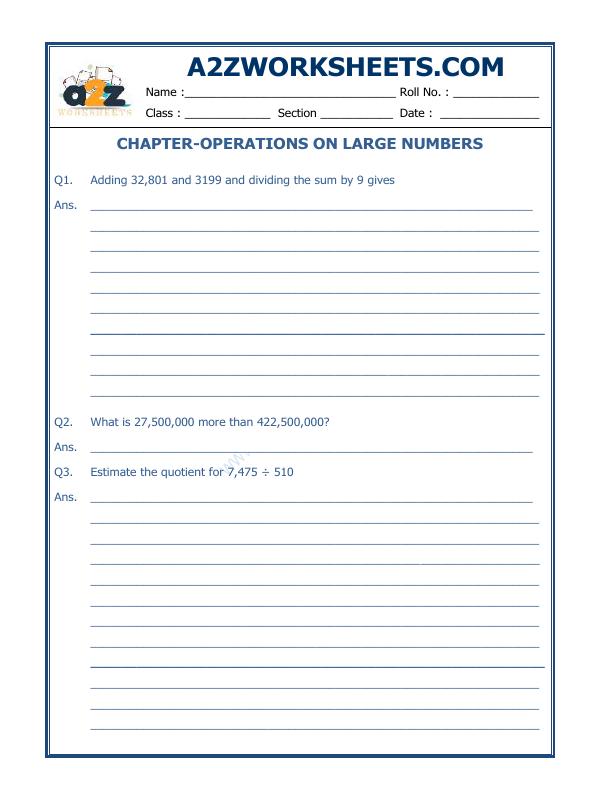 A2Zworksheets:Worksheet of Operations On Large Numbers-02-Numbers-Maths