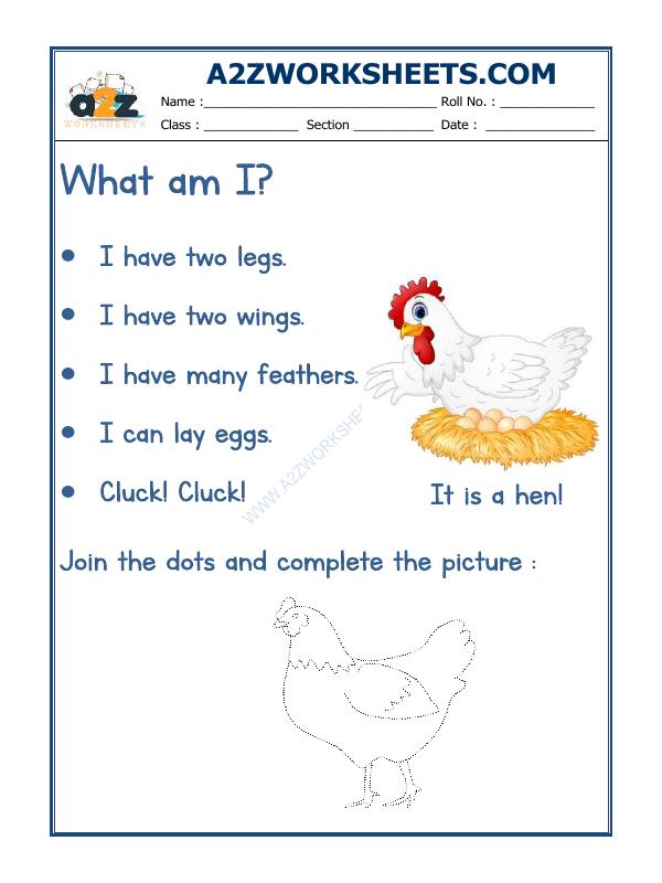 A2Zworksheets:Worksheet of Flash Card - Hen-Recognition-English