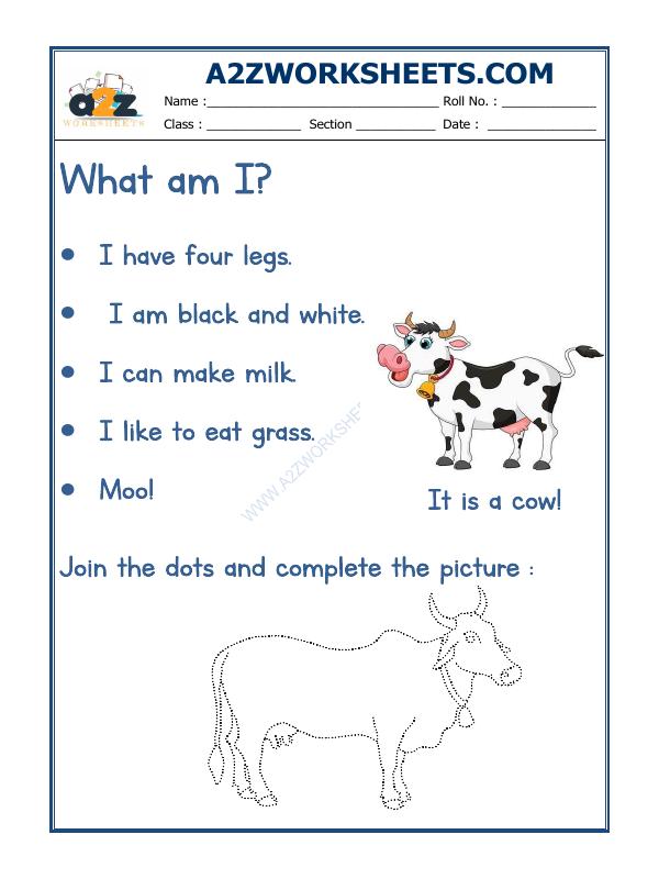 A2Zworksheets:Worksheet of Flash Card-Cow-Recognition-English