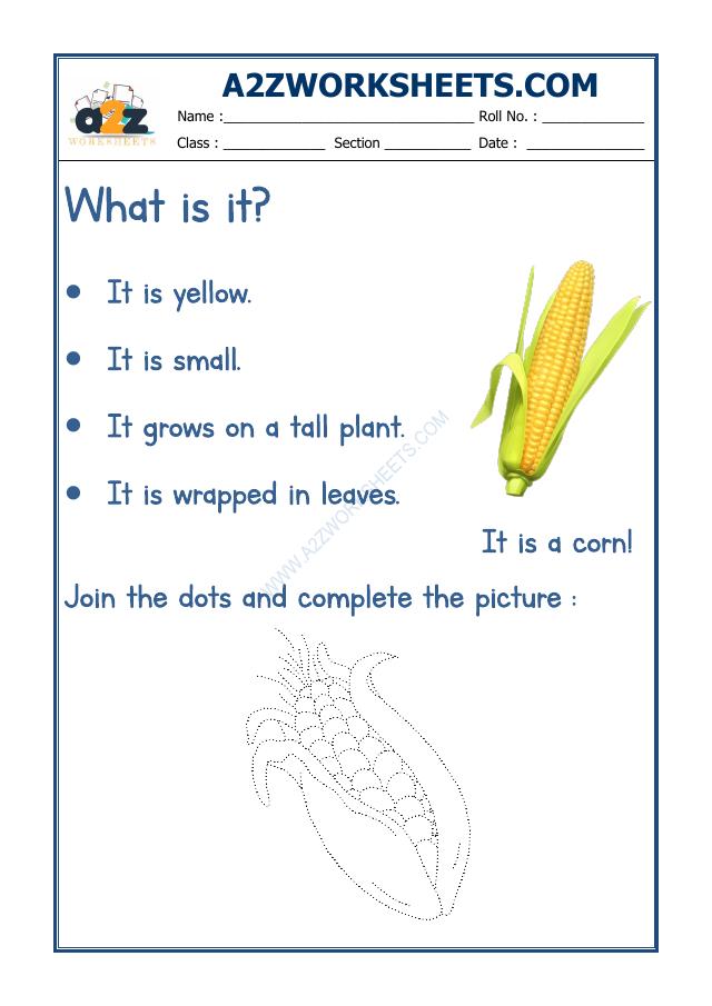 A2Zworksheets:Worksheet of Flash Card - Corn-Recognition-English
